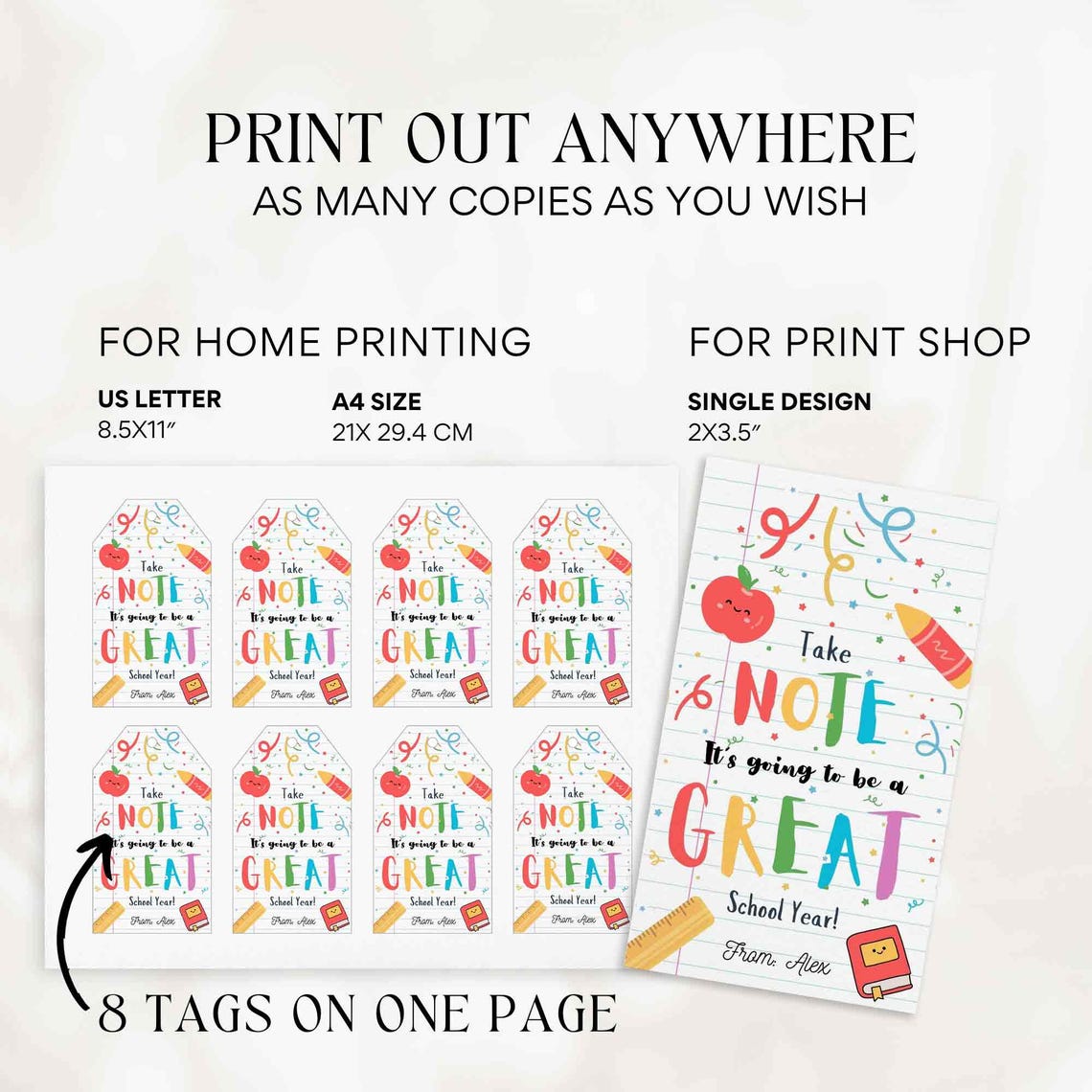 Back to School Gift Tag, Great School Year Tag Template, Printable ...