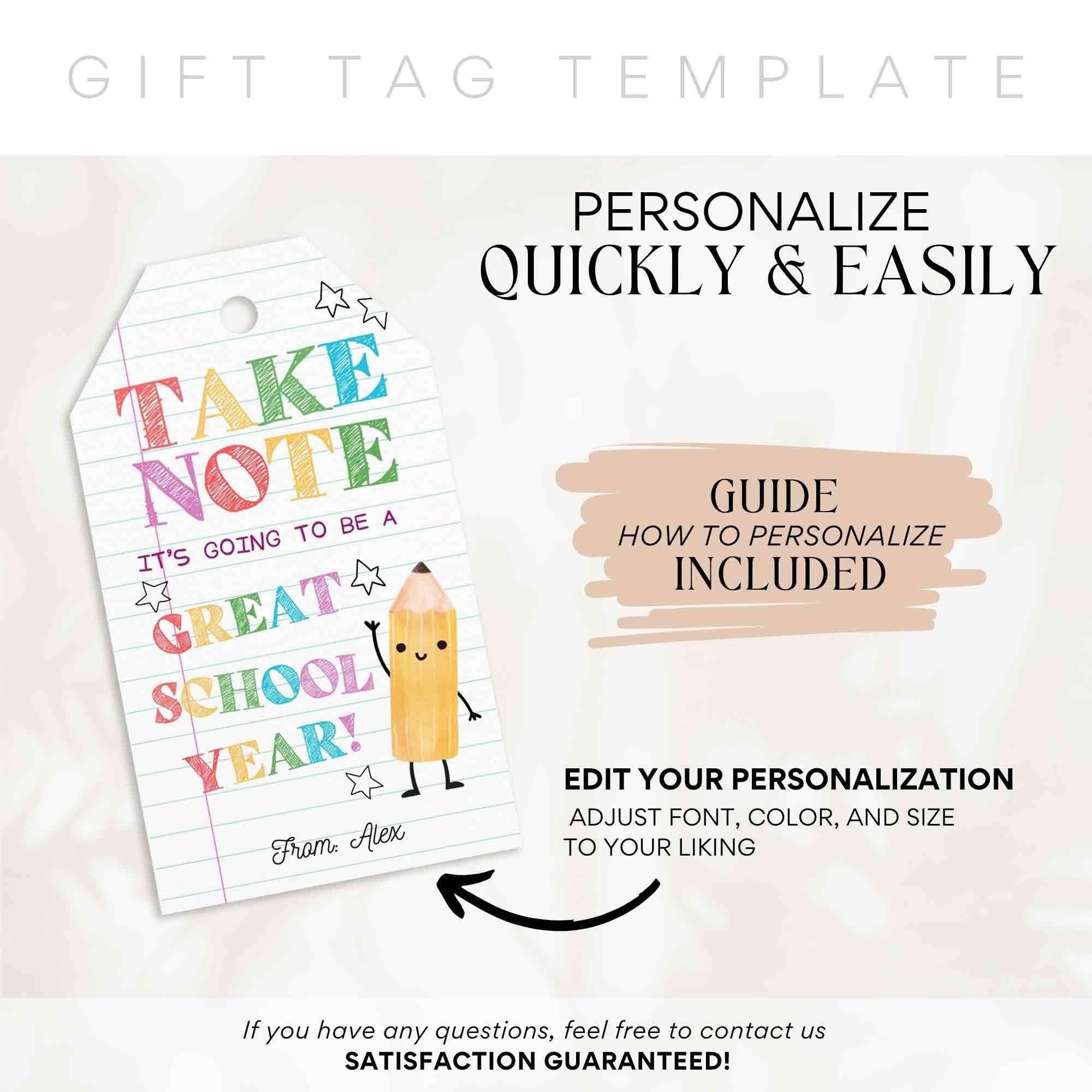 EDITABLE First Day of School Gift Tag, Back to School Gift Tag Template ...