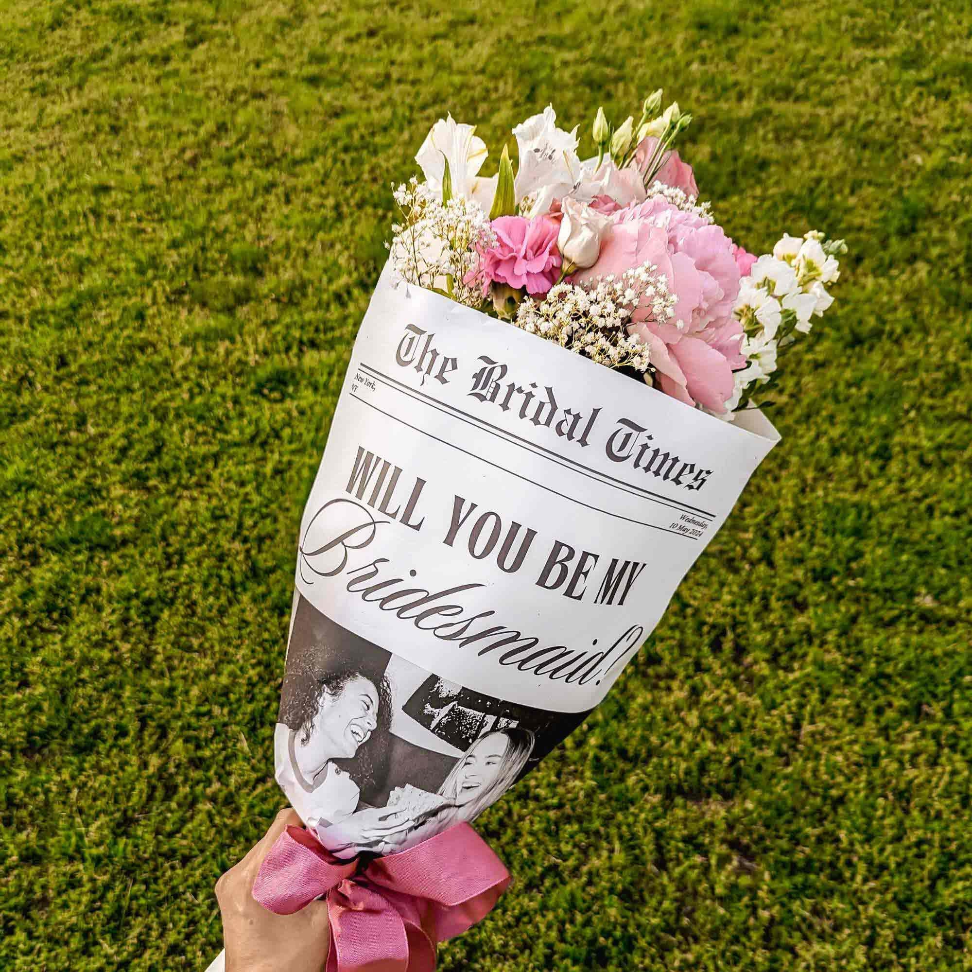 Bridesmaid Proposal Newspaper Flower Bouquet Wrap, Printable Bridesmaid ...