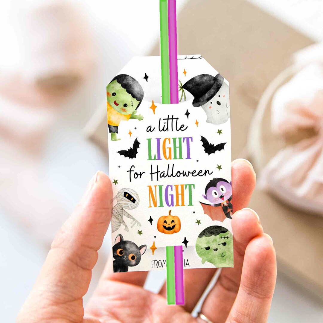 Glow Stick Tag, Printable Halloween Personalized Tags, Halloween Party ...