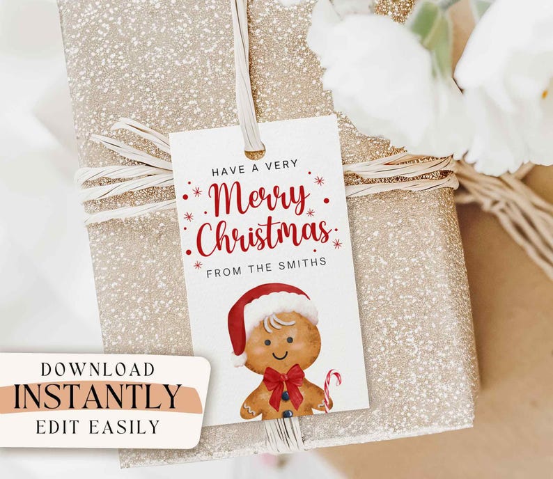 Gingerbread Man Christmas Gift Tags Digital, Printable Christmas Gift ...