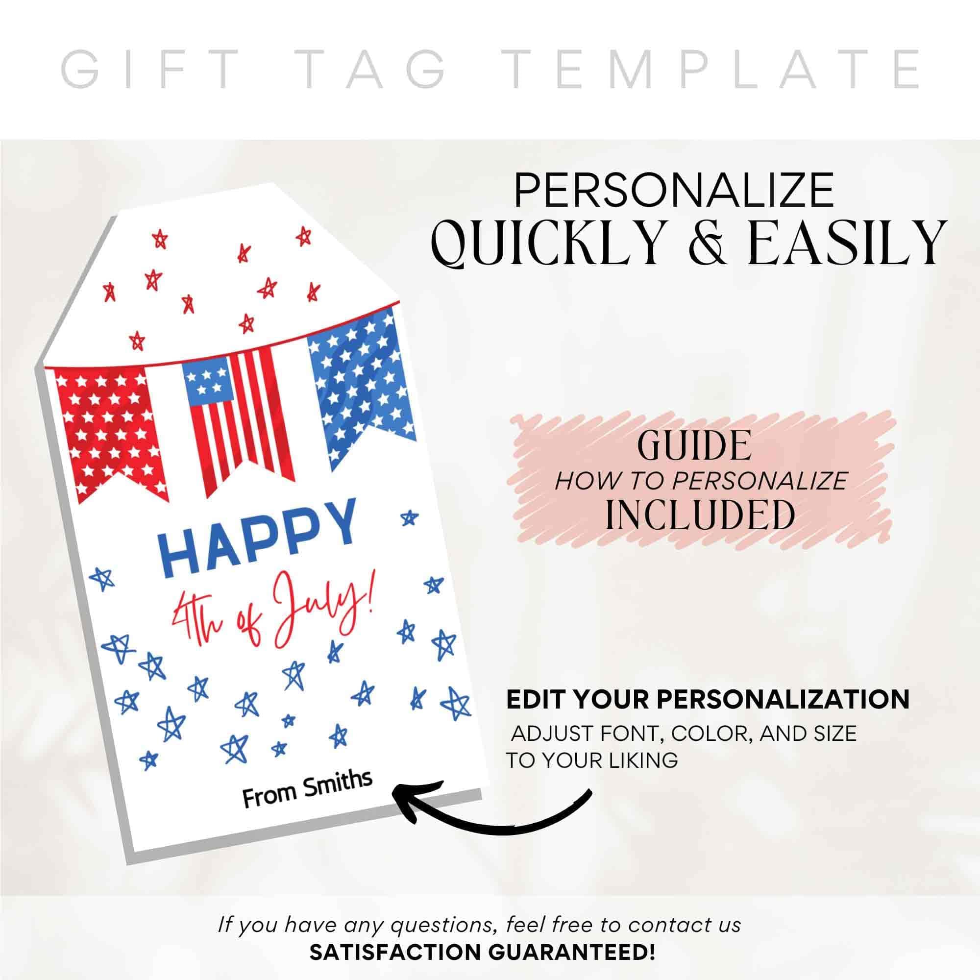 4th of July Gift Tag, USA Flag With Stars Tag, Happy Fourth of July ...