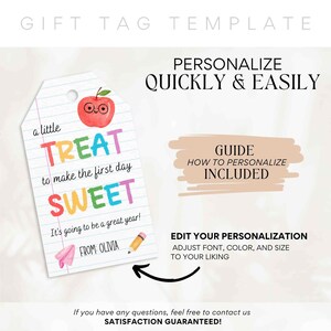 Back to School Gift Tag Template, Printable Gift Tags, Editable A ...
