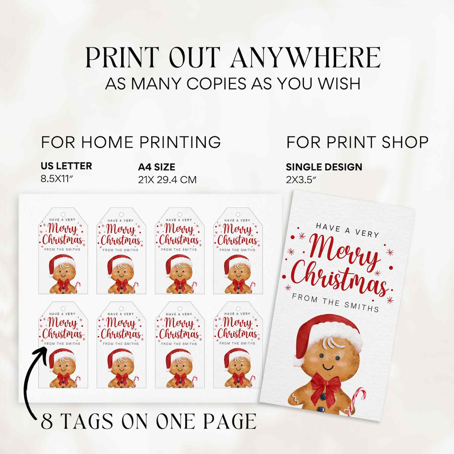 Gingerbread Man Christmas Gift Tags Digital, Printable Christmas Gift ...