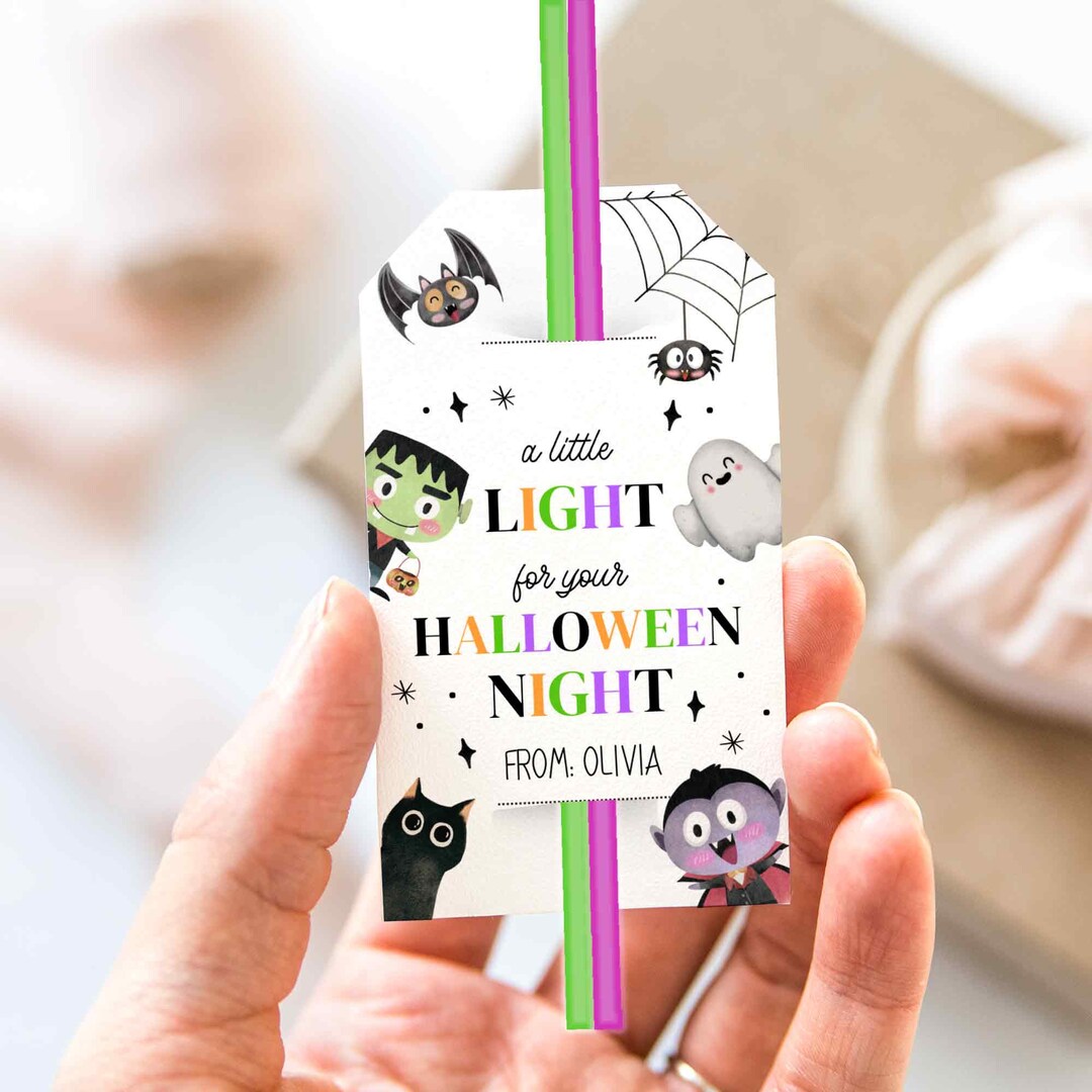 Printable Halloween Glow Stick Tag: Personalized Party Favor (editable ...