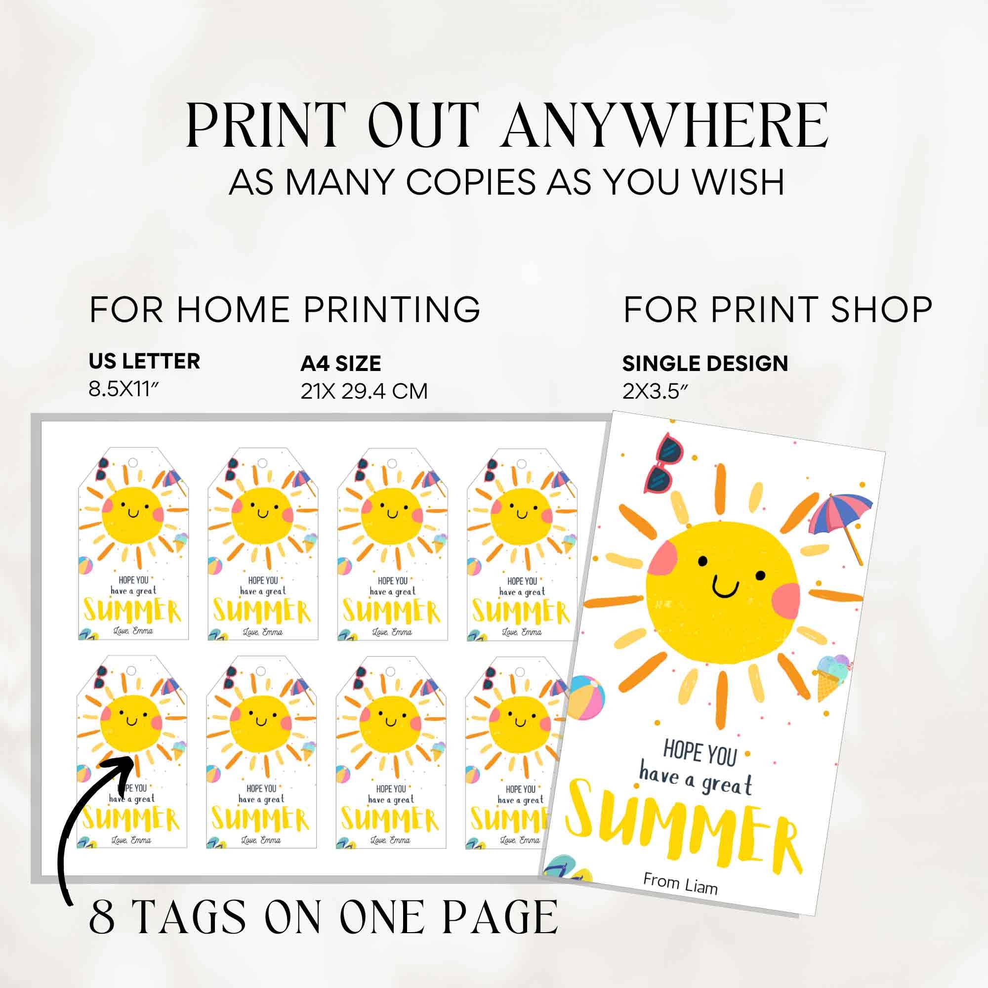 Have a Great Summer Gift Tag, Summer Sun Gift Tag, Sunshine Thank You ...