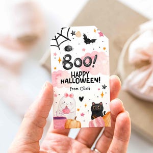 Editable Pink Halloween Favor Tags, Boo Gift Tags, Printable Girly ...