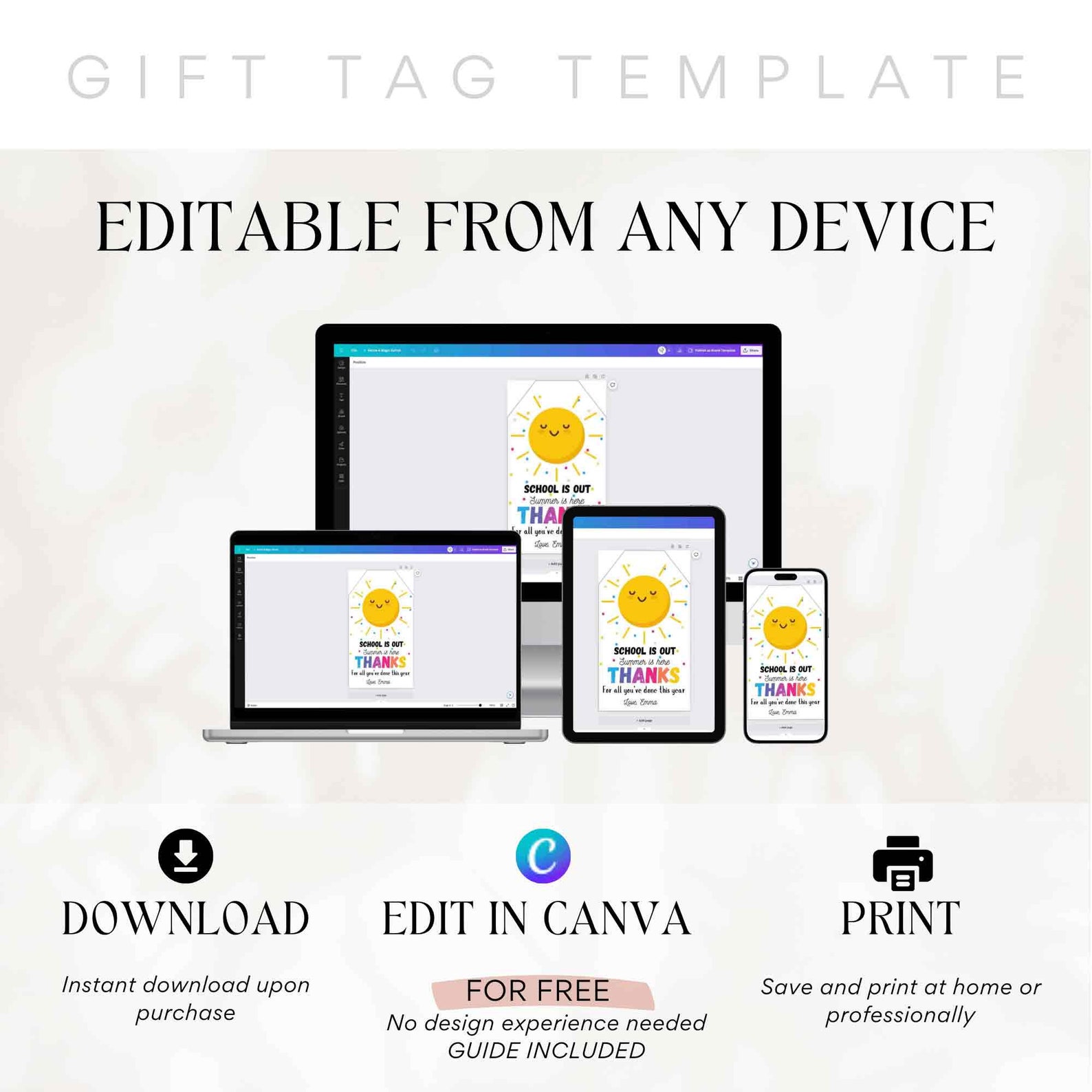 Have a Great Summer Gift Tag, Summer Sun Gift Tag, Sunshine Thank You ...