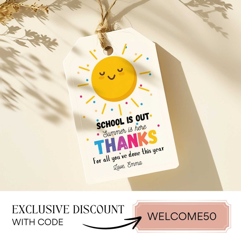 Thank You Teacher Appreciation Gift Tag, Sunshine Gift Tag ...
