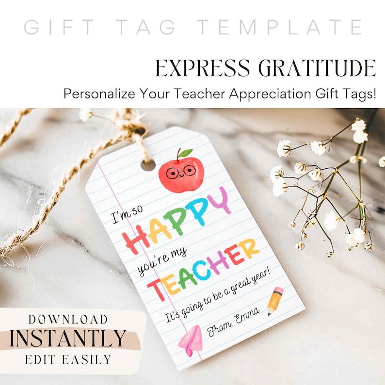 Back to School Gift Tag Template, Printable Gift Tags, Editable Tag for ...