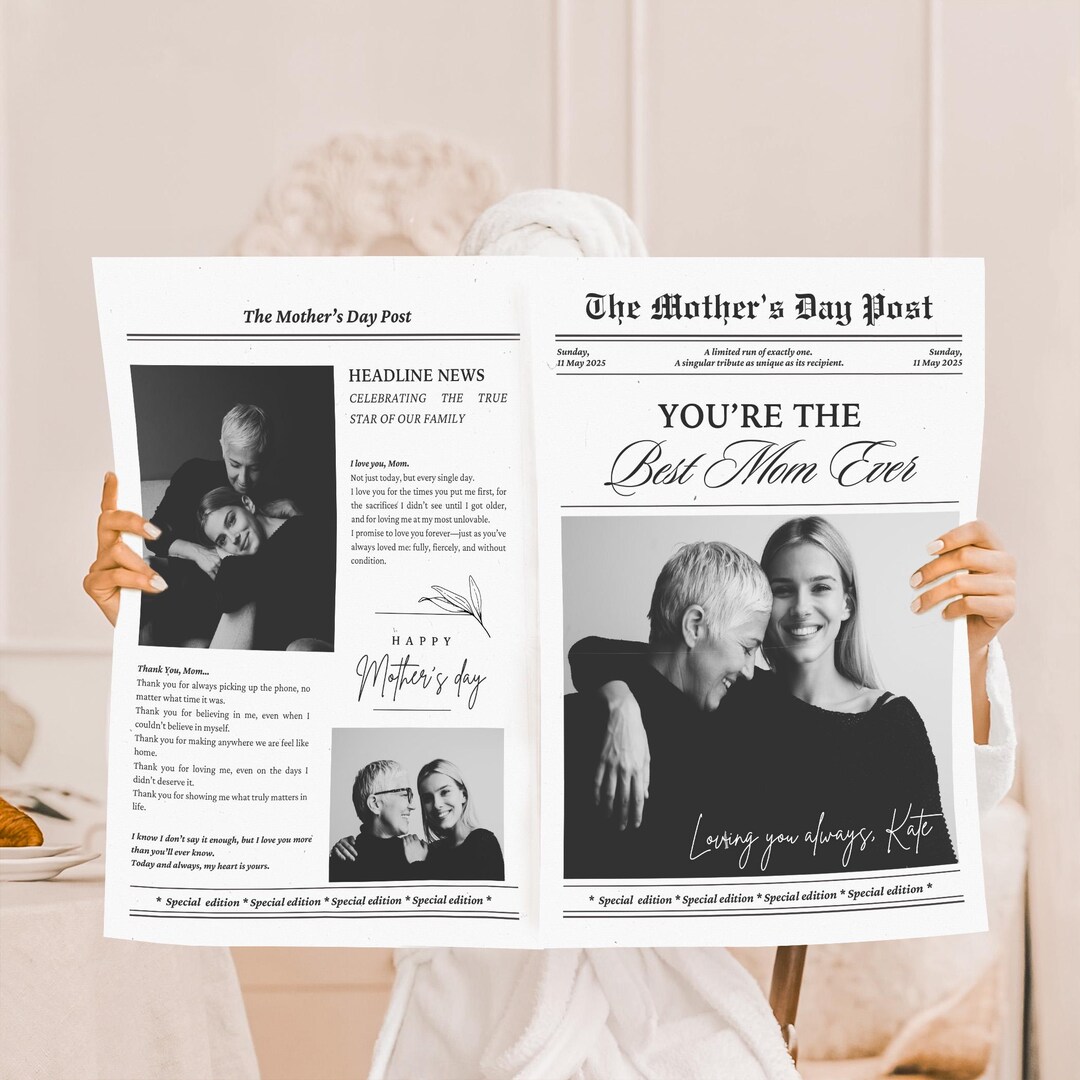 Editable Mothers Day Newspaper Template, Personalized Mothers Day Gift ...