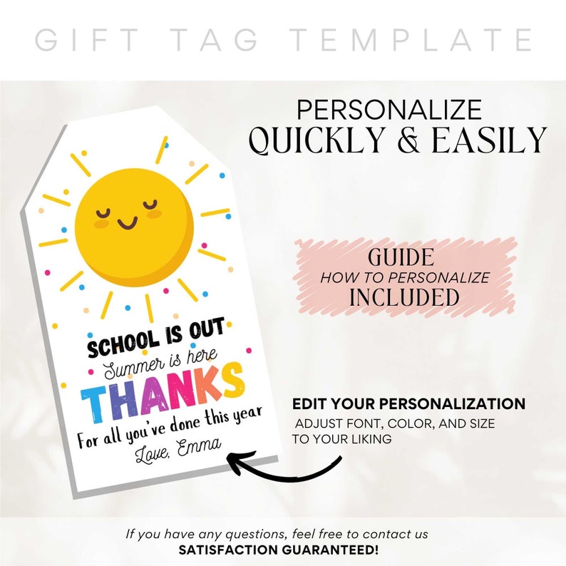 Thank You Teacher Appreciation Gift Tag, Sunshine Gift Tag ...