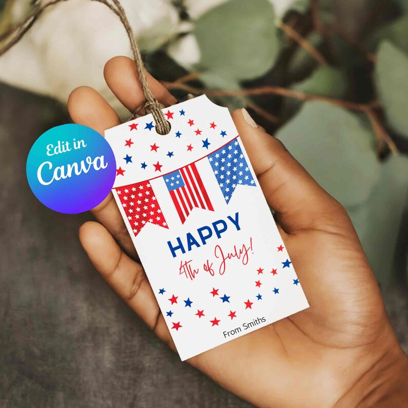 4th of July Gift Tag, USA Flag With Stars Tag, Happy Fourth of July ...