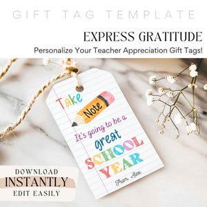 Back to School Gift Tag Template, Printable Gift Tags, Take Note It's ...
