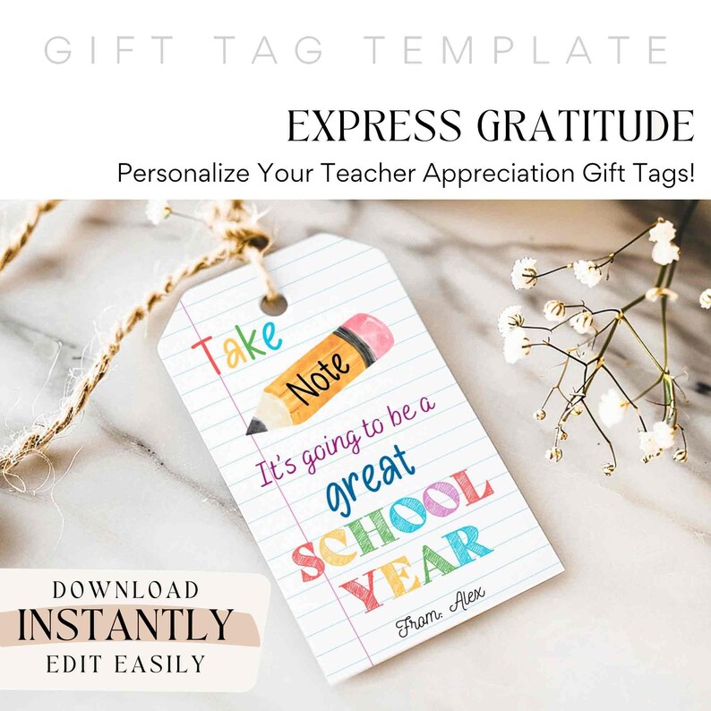 Back to School Gift Tag Template, Printable Gift Tags, Take Note It's ...