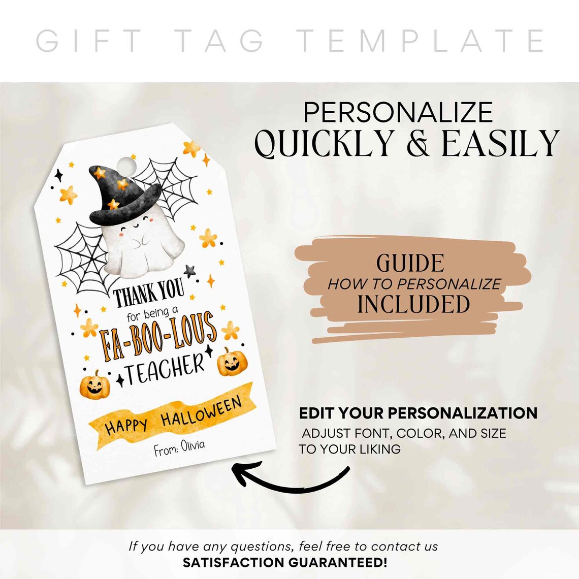 Faboolous Teacher Tag, Halloween Favor Tags, Editable Printable Treat ...