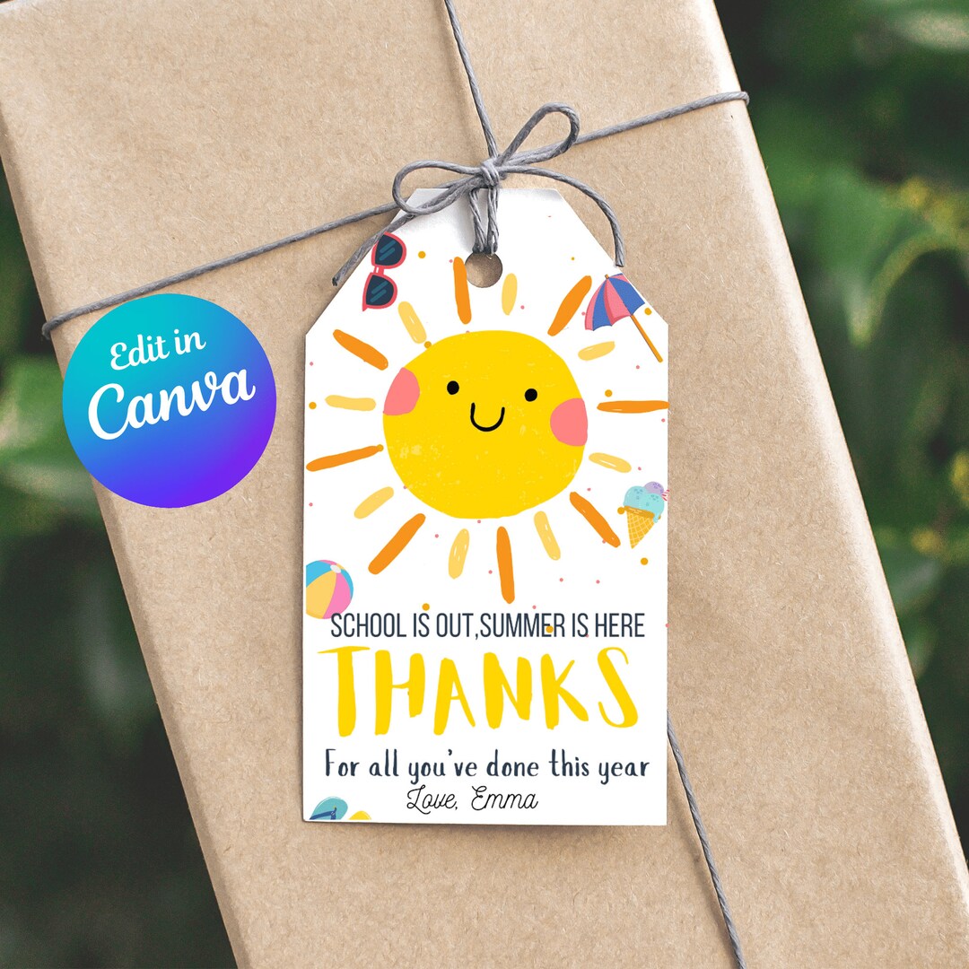 Teacher Appreciation Gift Tag, Ummer Sun Gift Tag, Sunshine Thank You ...