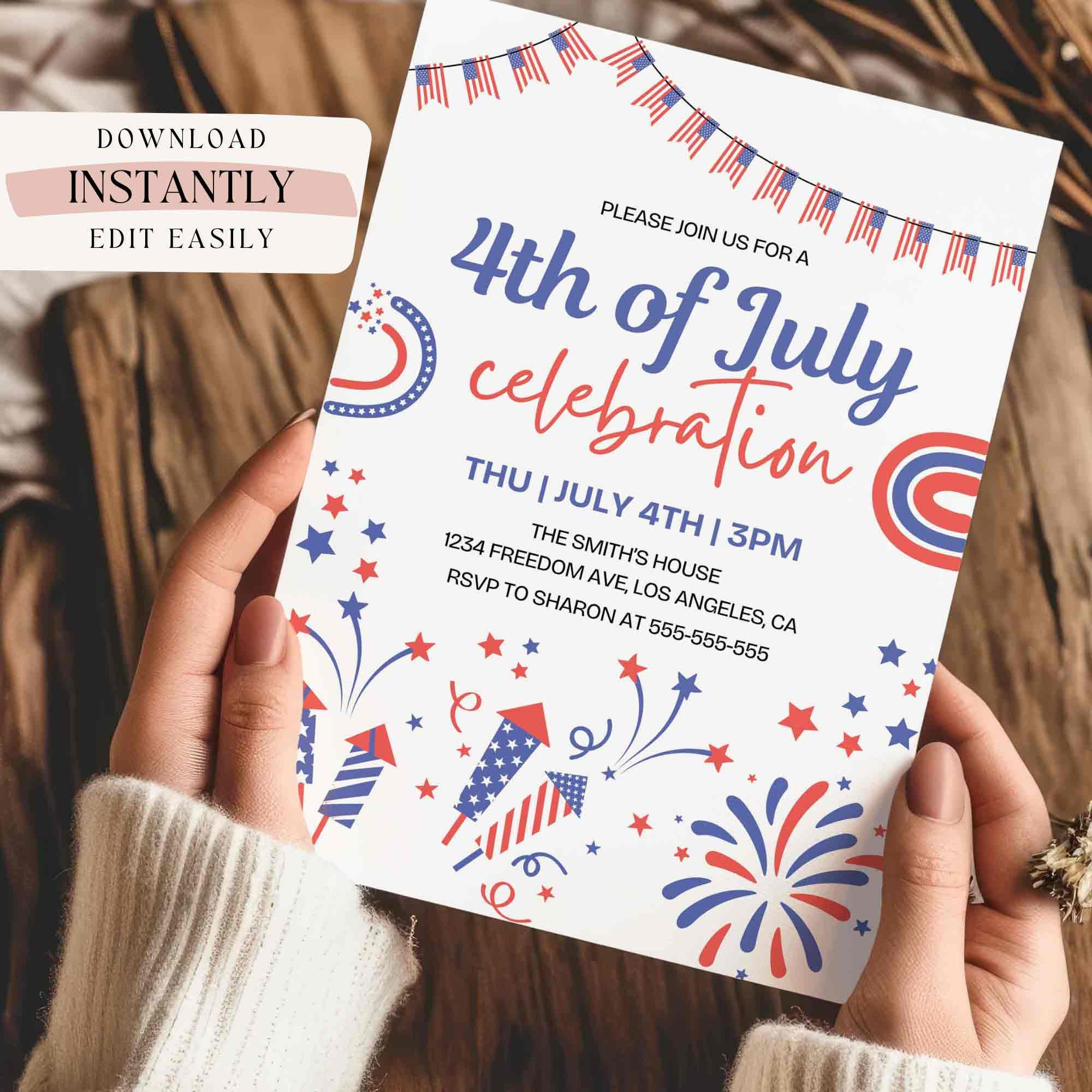 4th of July Party Invitation, American Flag Invitation, Independence ...