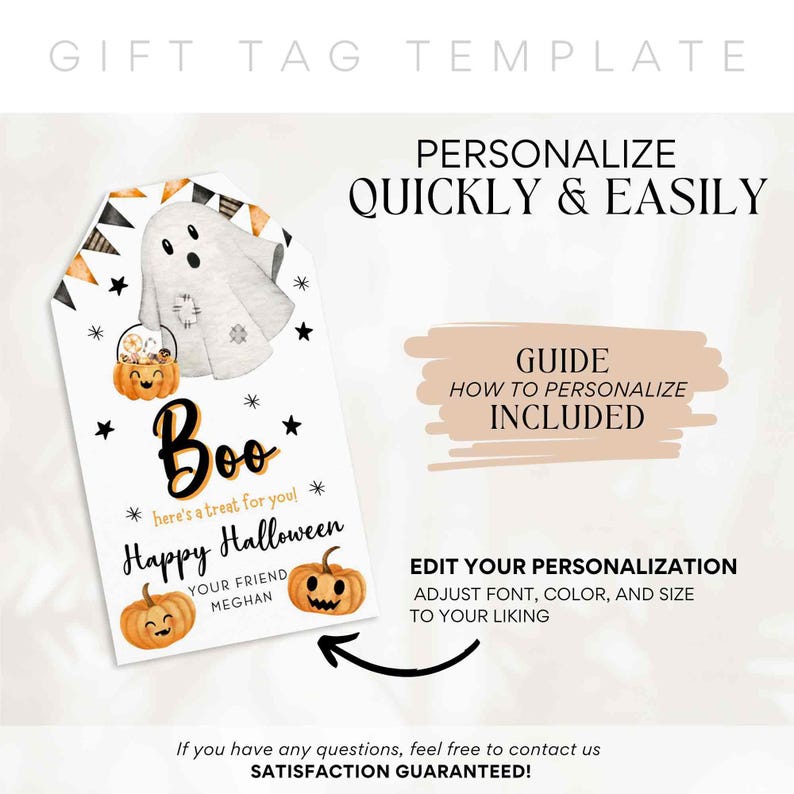 Editable Happy Halloween Favor Tags, Ghost Treat Tag, Trick or Treat ...