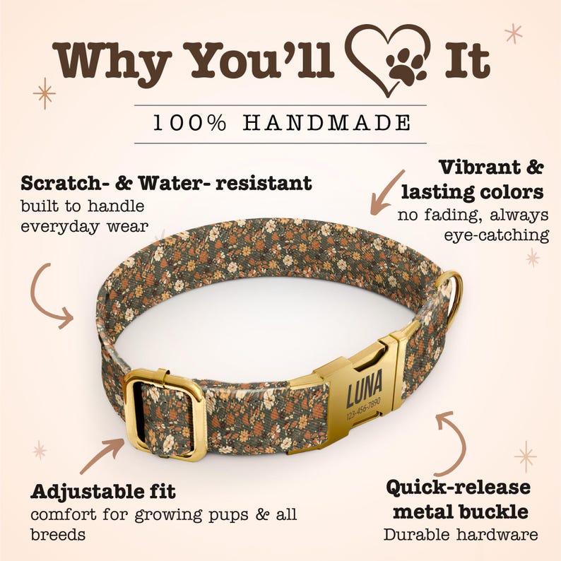 Personalized Flower Dog Collar With Leash, 2026 Girl Dog Collar, Collar ...