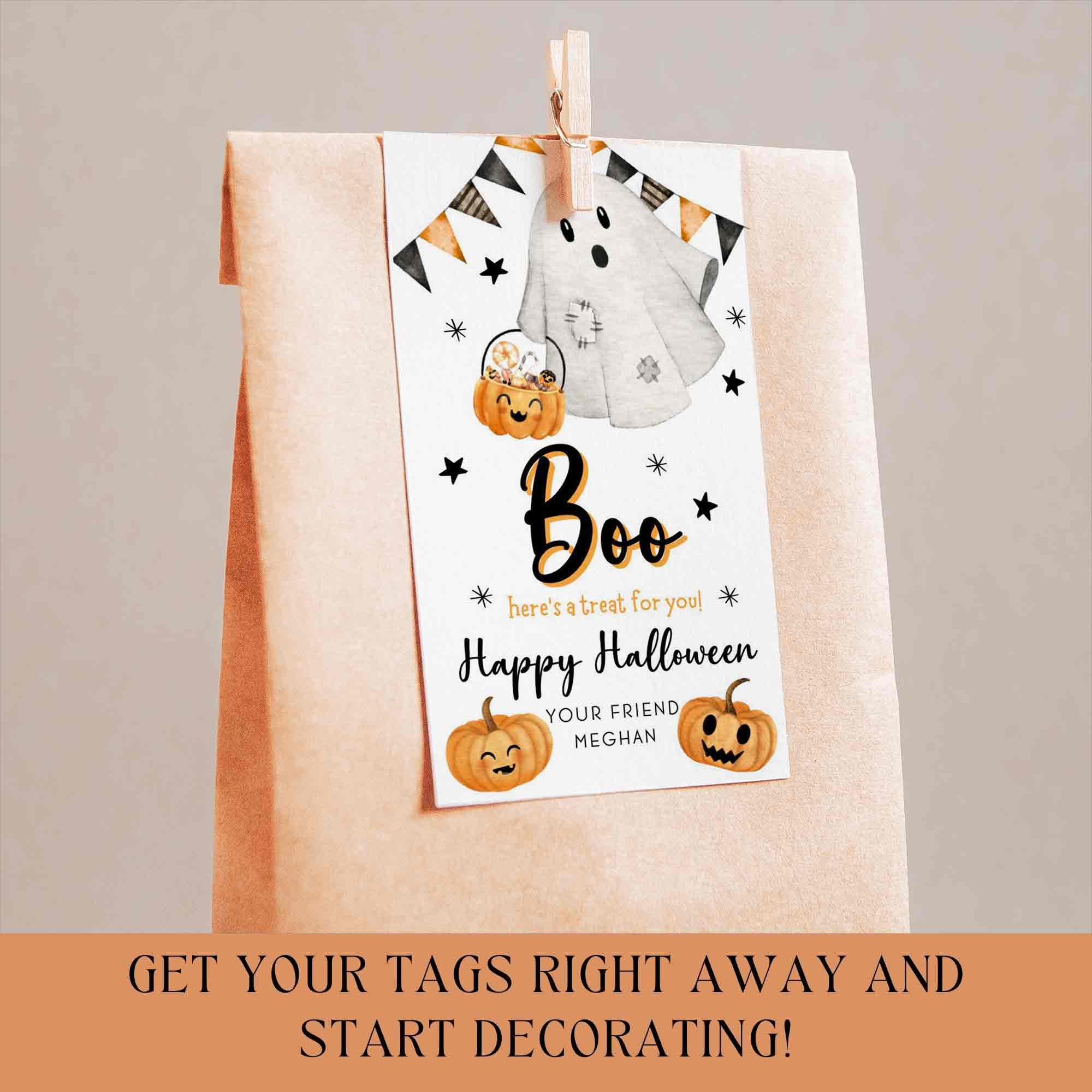 Editable Happy Halloween Favor Tags, Ghost Treat Tag, Trick or Treat ...