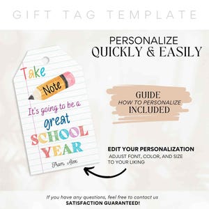 Back to School Gift Tag Template, Printable Gift Tags, Take Note It's ...