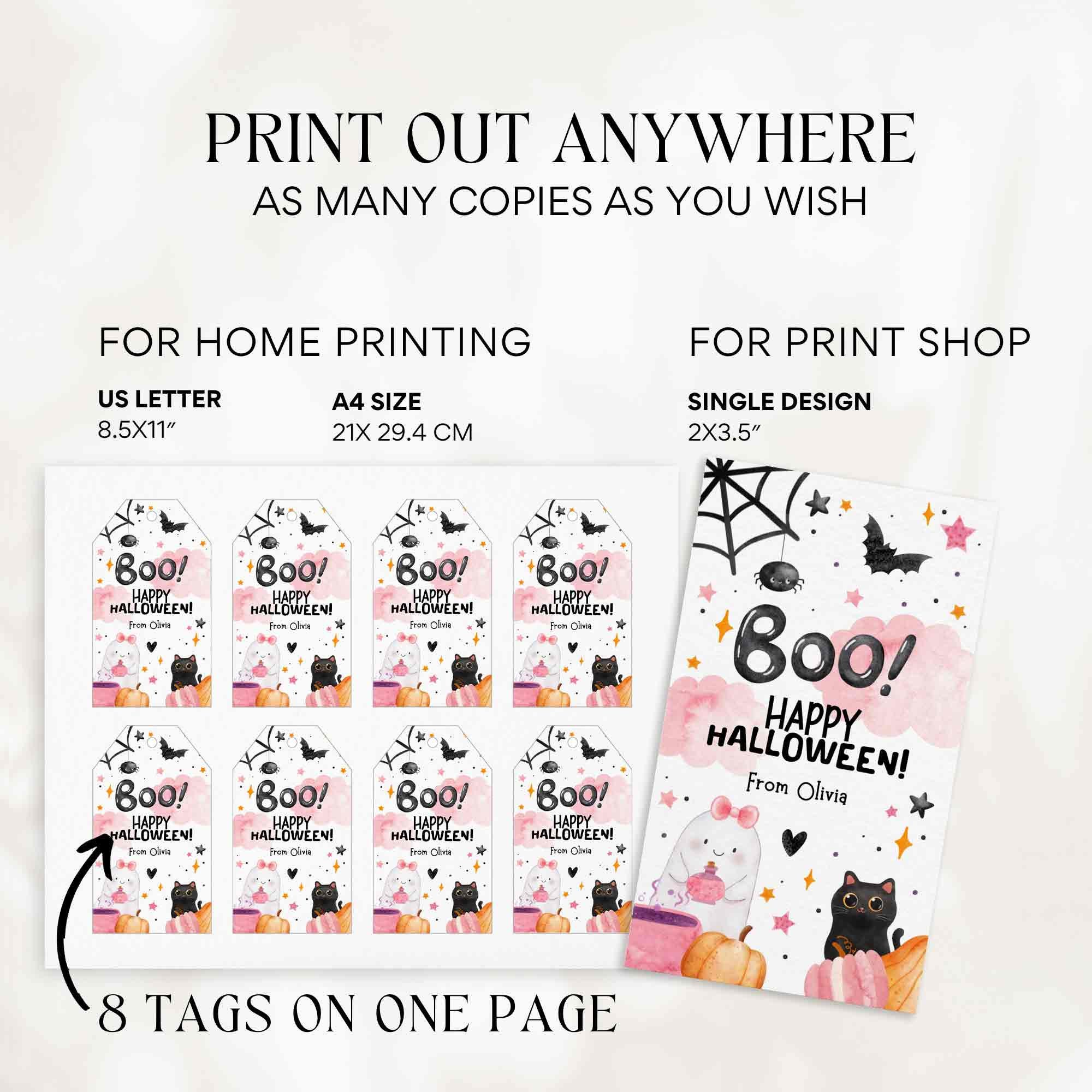 Editable Pink Halloween Favor Tags, Boo Gift Tags, Printable Girly ...