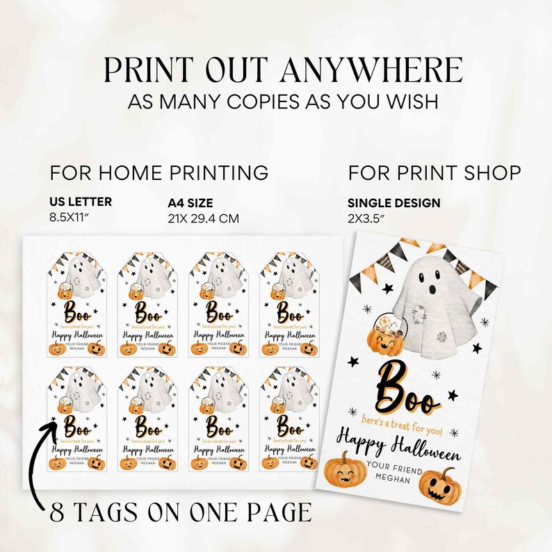 Editable Happy Halloween Favor Tags, Ghost Treat Tag, Trick or Treat ...