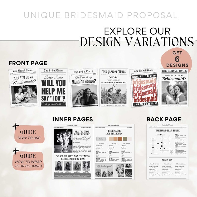 Bridesmaid Proposal Newspaper Flower Bouquet Wrap, Printable Bridesmaid ...