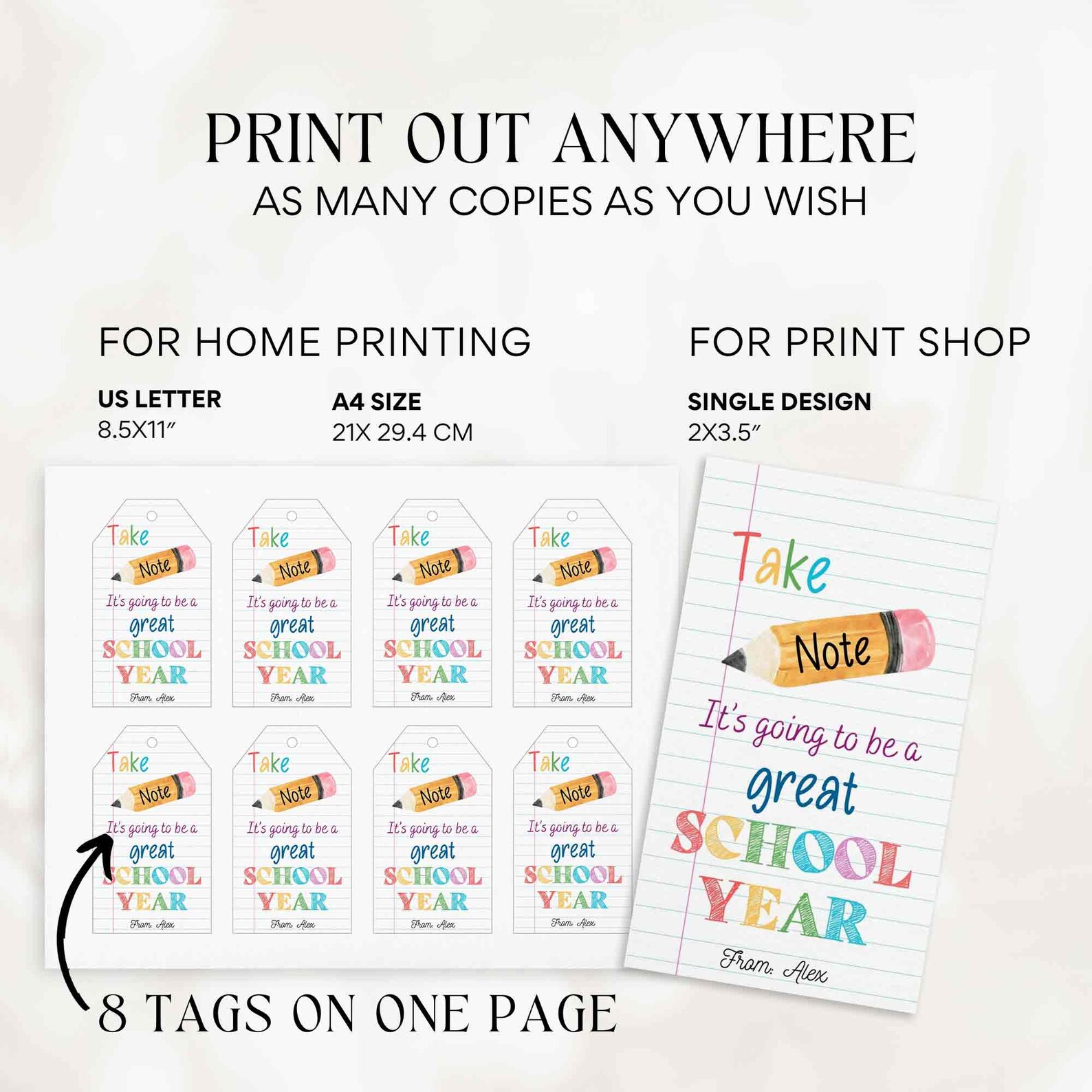 Back to School Gift Tag Template, Printable Gift Tags, Take Note It's ...
