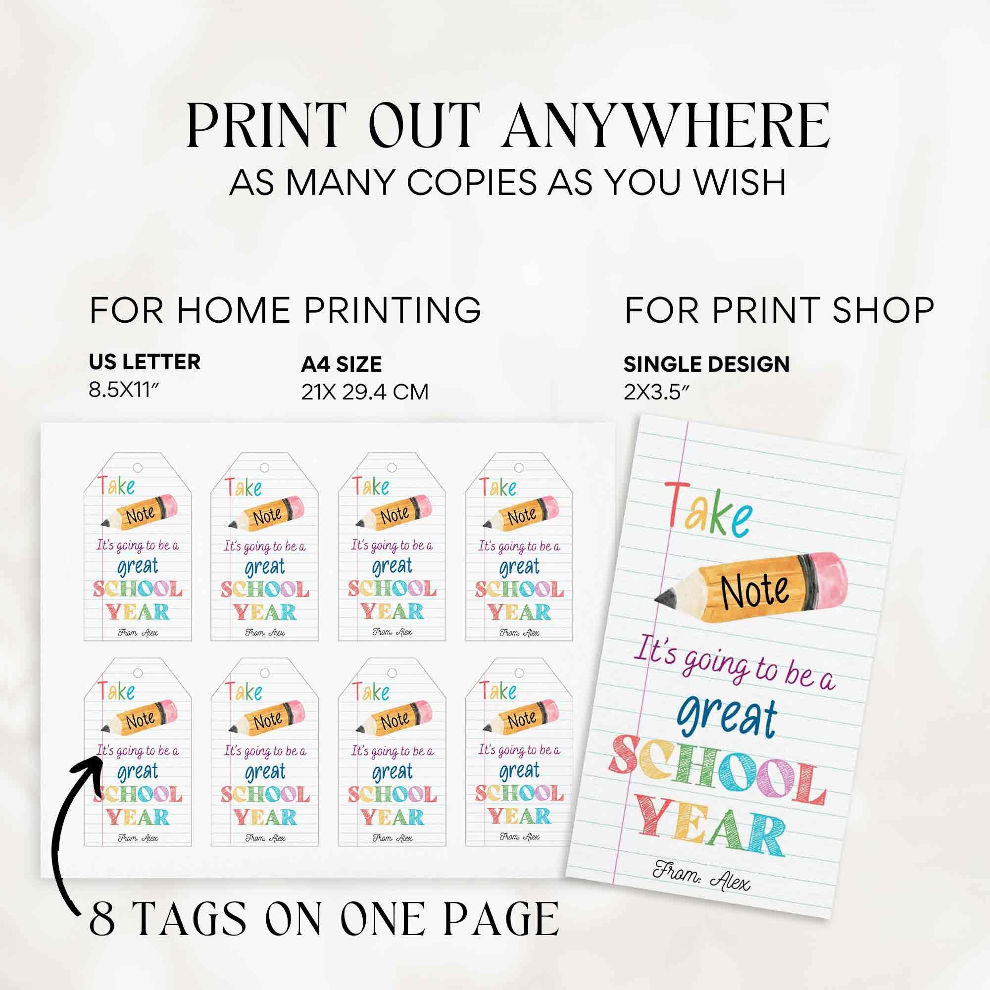 Back to School Gift Tag Template, Printable Gift Tags, Take Note It's ...