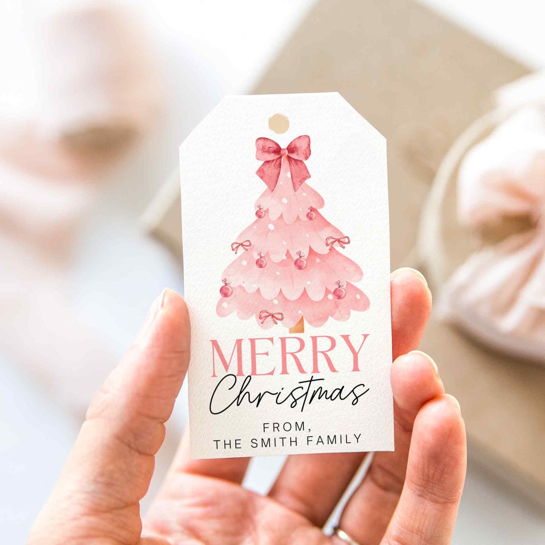 Pink Christmas Favor Tags, Editable Merry Christmas Gift Tag, Christmas ...