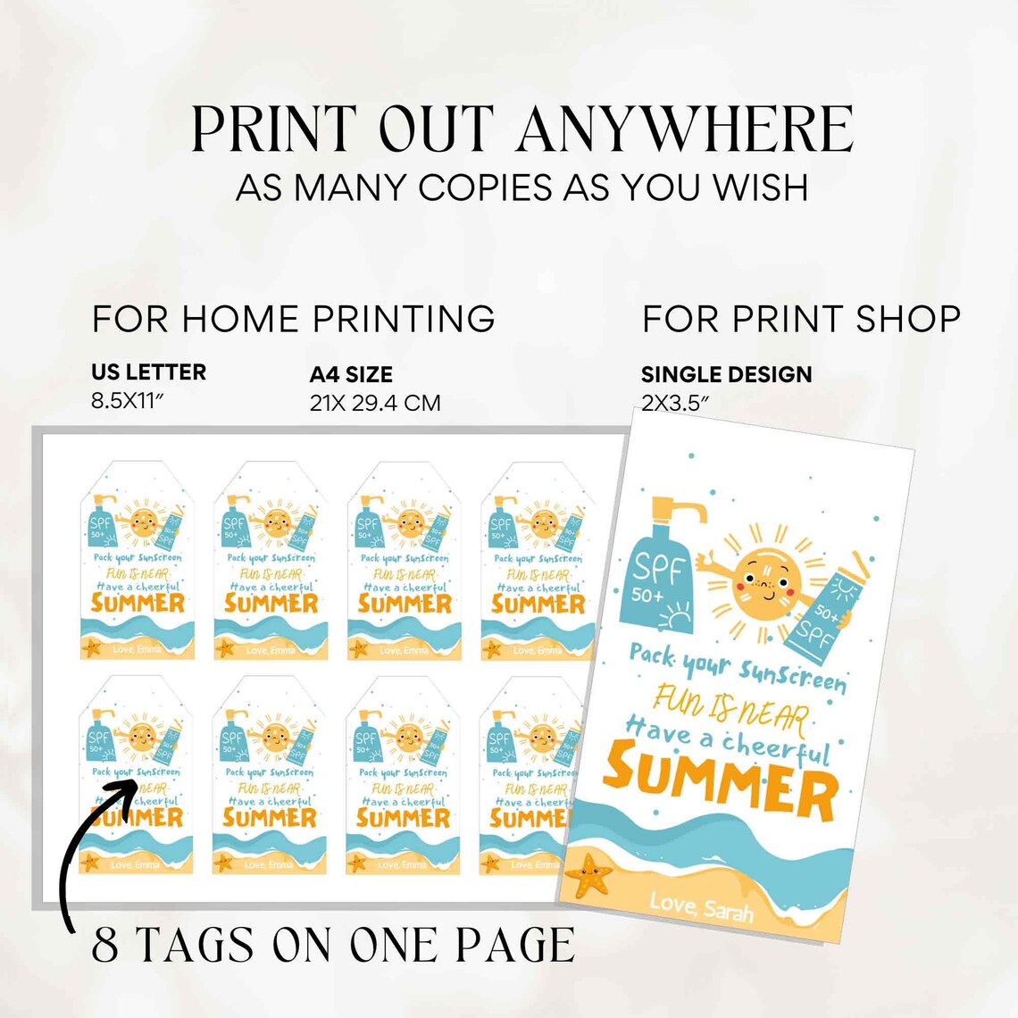 Summer Gift Tag, Sunscreen SPF Gift Tag, Sunshine Thank You Gift Tag ...