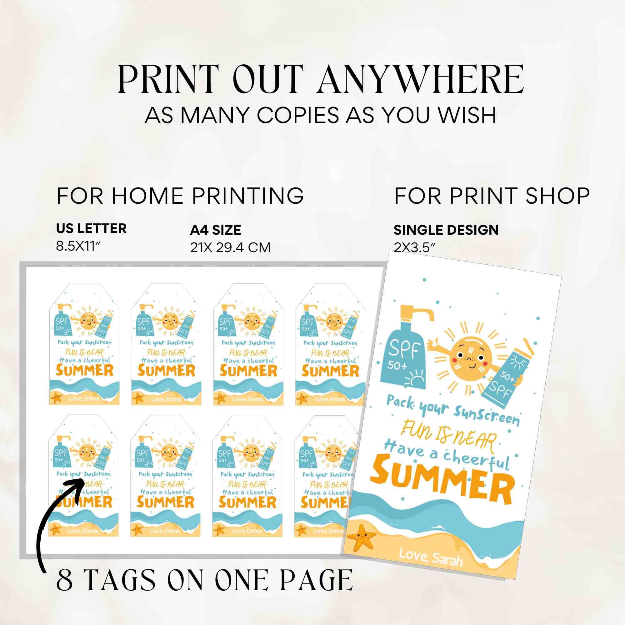 Summer Gift Tag, Sunscreen SPF Gift Tag, Sunshine Thank You Gift Tag ...