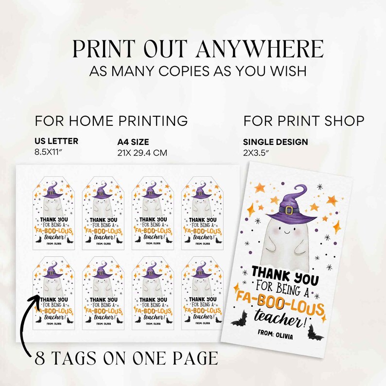 Halloween Teacher Tag, Faboolous Teacher,halloween Favor Tags, Class ...