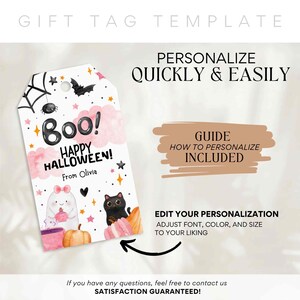 Editable Pink Halloween Favor Tags, Boo Gift Tags, Printable Girly ...