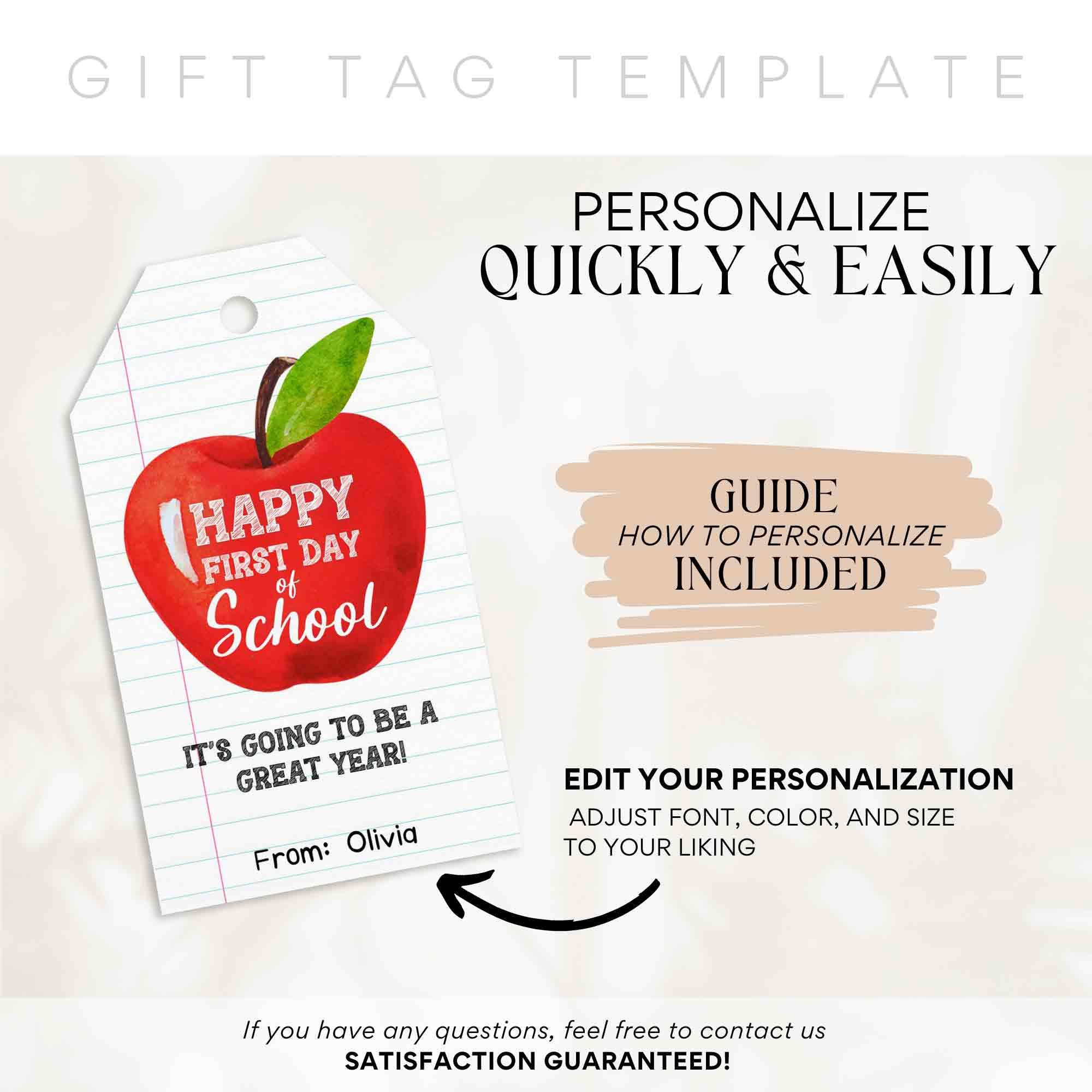 Back to School Gift Tag Template, Printable Gift Tags, Editable A ...