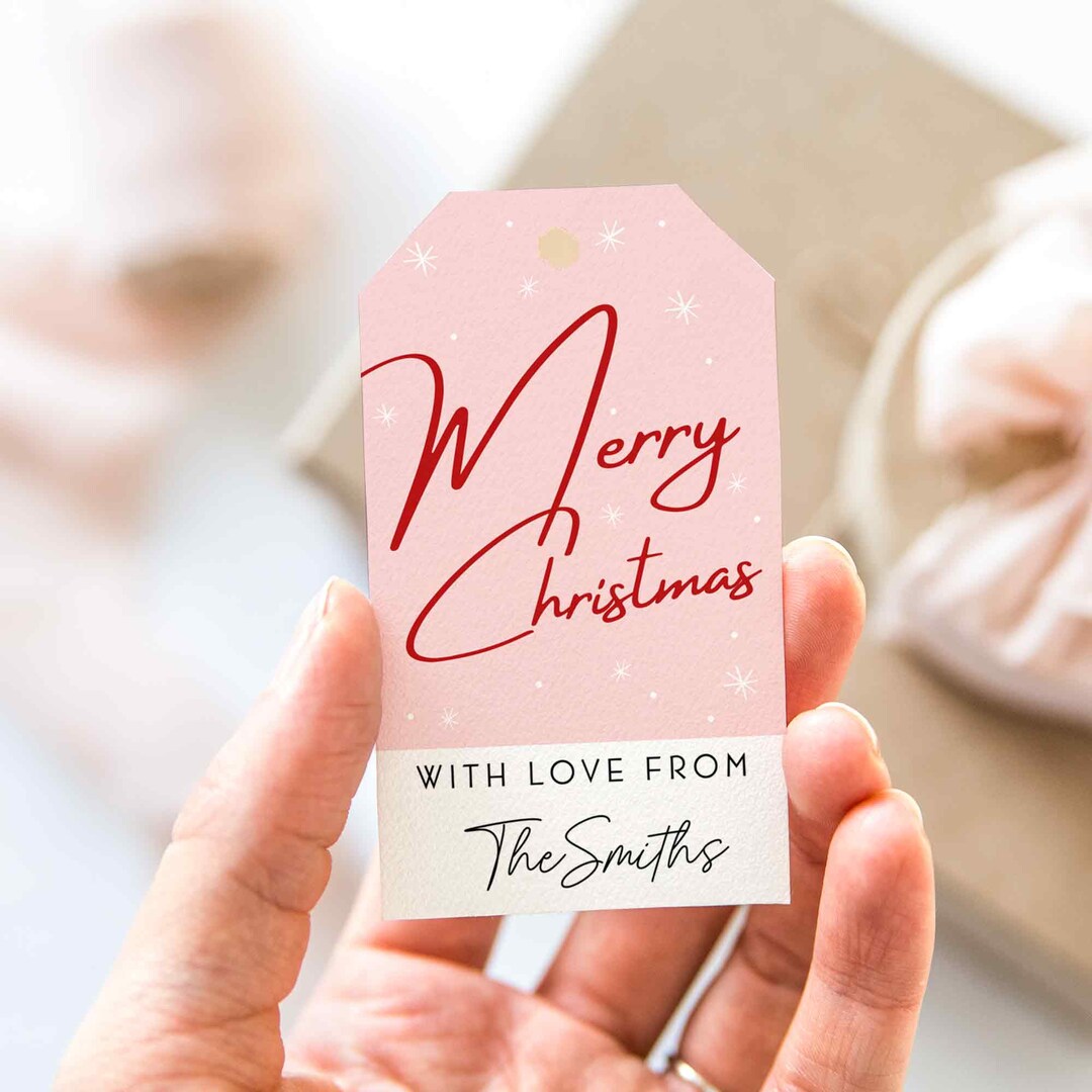 Pink Christmas Gift Tags, Editable Merry Christmas Favor Tag ...