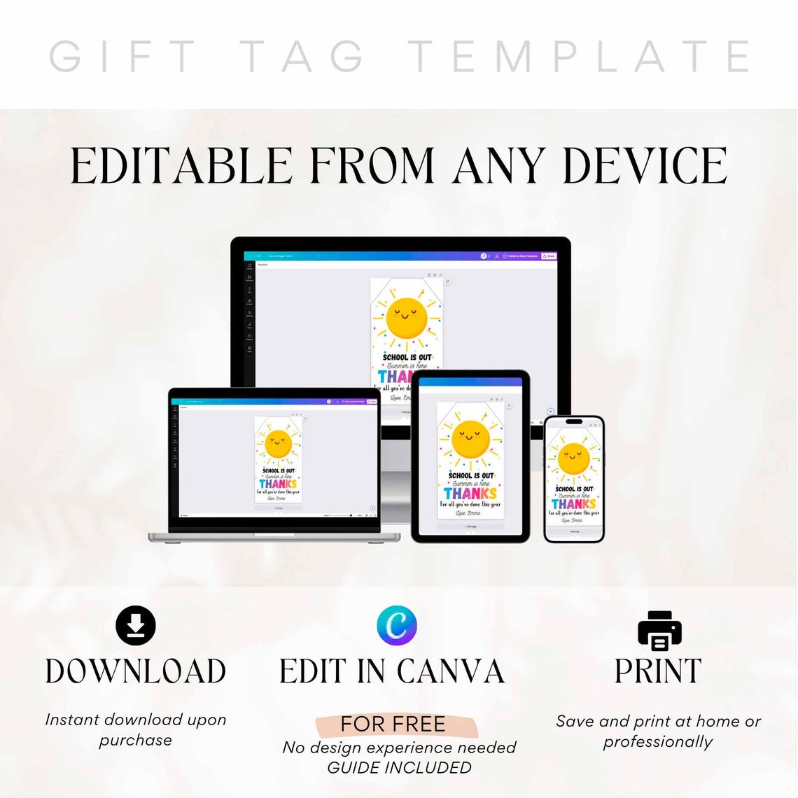 Back to School Gift Tag Template, Printable Gift Tags, Editable A ...