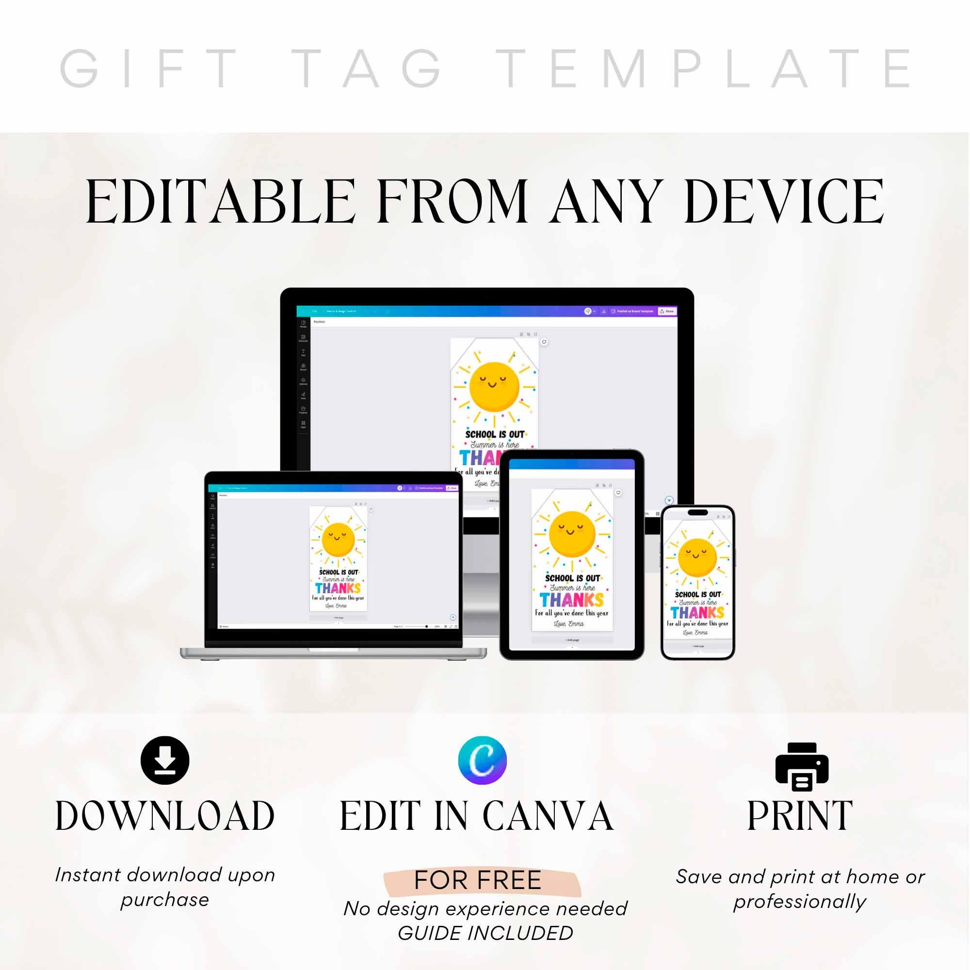 Back to School Gift Tag Template, Printable Gift Tags, Editable A ...