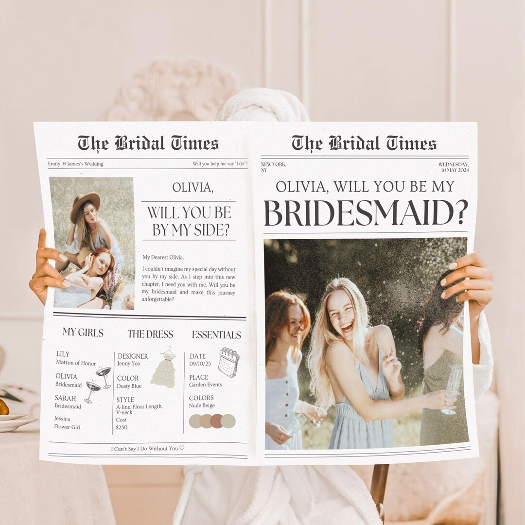 Bridesmaid Proposal Newspaper Editable Template, Printable Bridesmaid ...