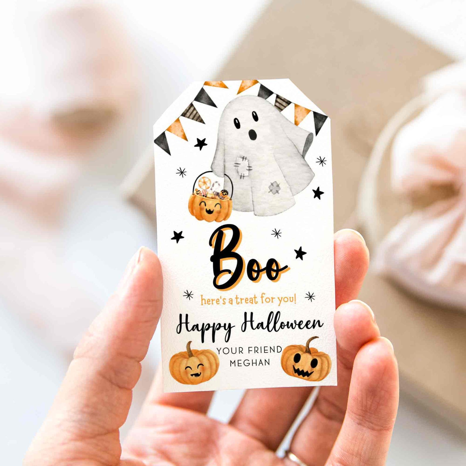 Editable Happy Halloween Favor Tags, Ghost Treat Tag, Trick or Treat ...