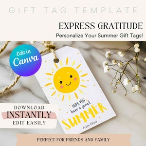 Have a Great Summer Gift Tag, Summer Sun Gift Tag, Sunshine Thank You ...