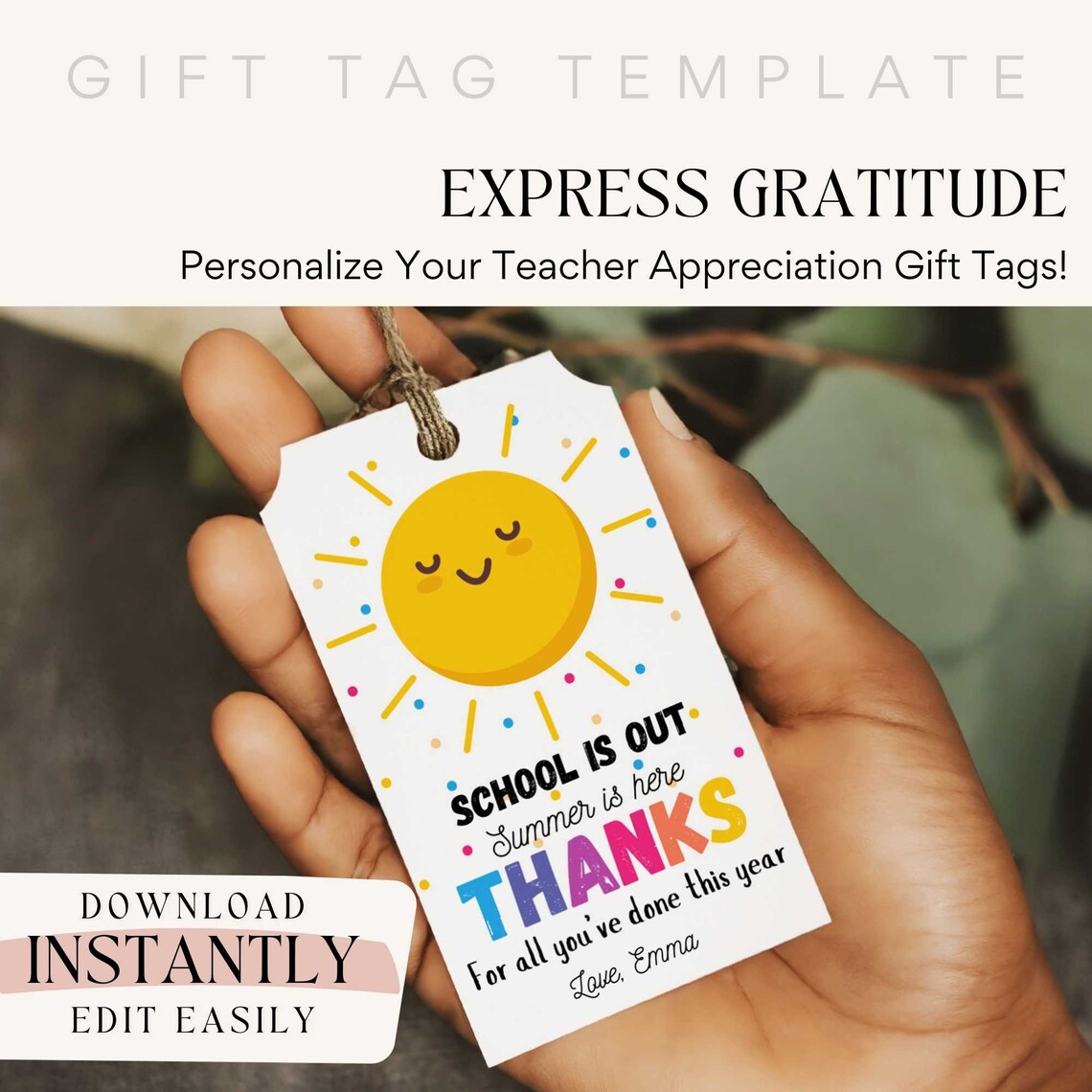 Thank You Teacher Appreciation Gift Tag, Sunshine Gift Tag ...