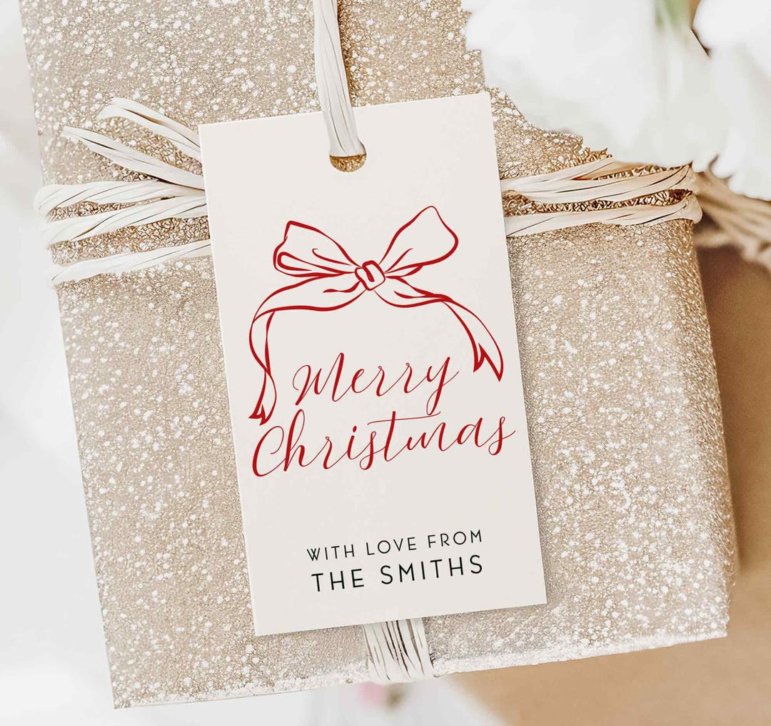 Christmas Gift Tags, Editable Minimalist Merry Christmas Favor Tag ...