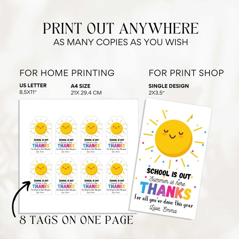 Thank You Teacher Appreciation Gift Tag, Sunshine Gift Tag ...