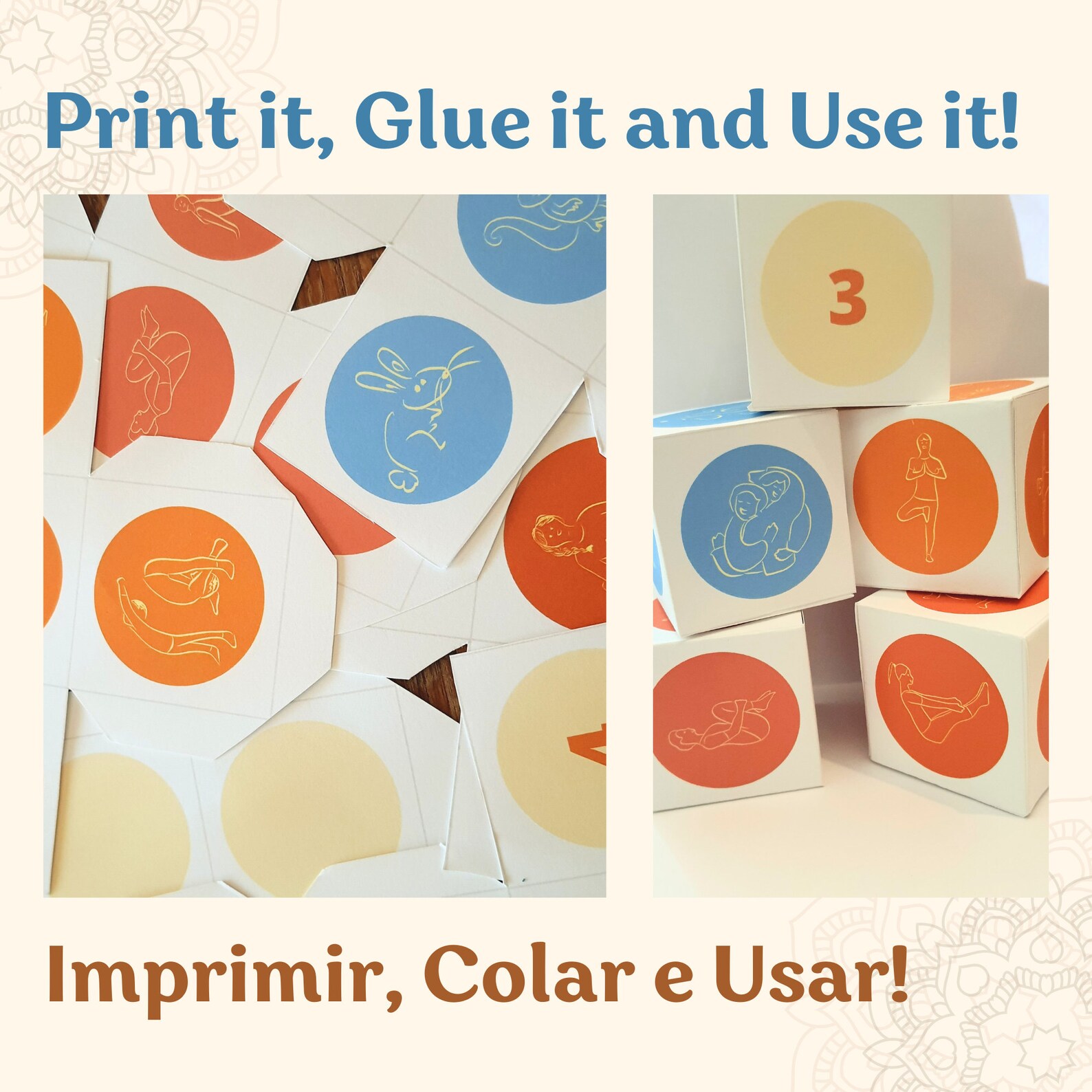 Printable Yoga Cubes Game for Kids Adults Yoga Poses and Breathing ...