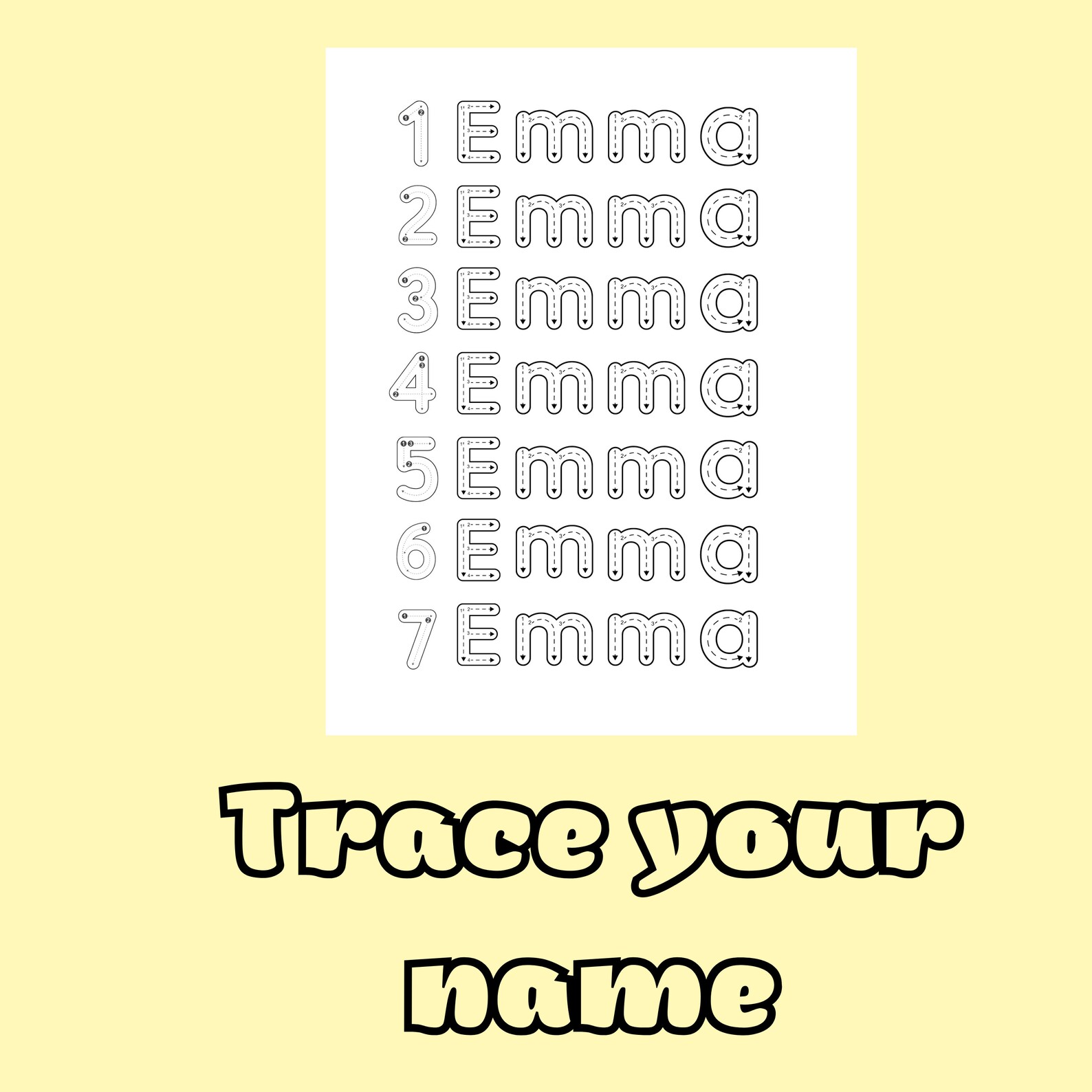 Emma Name Tracing, Including Shapes and Numbers - Etsy