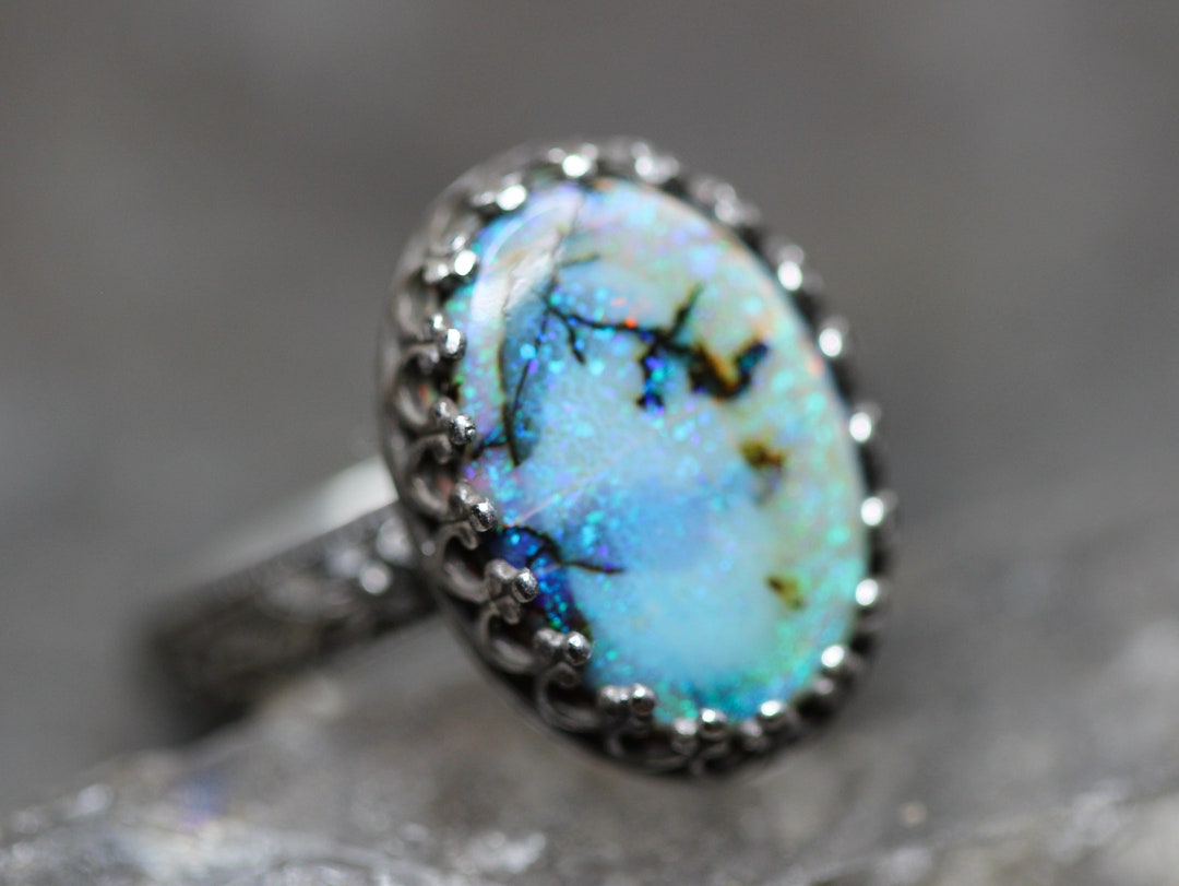 Opal Ring Monarch Opal Sterling Opal Solid Sterling Silver Blue Sky ...