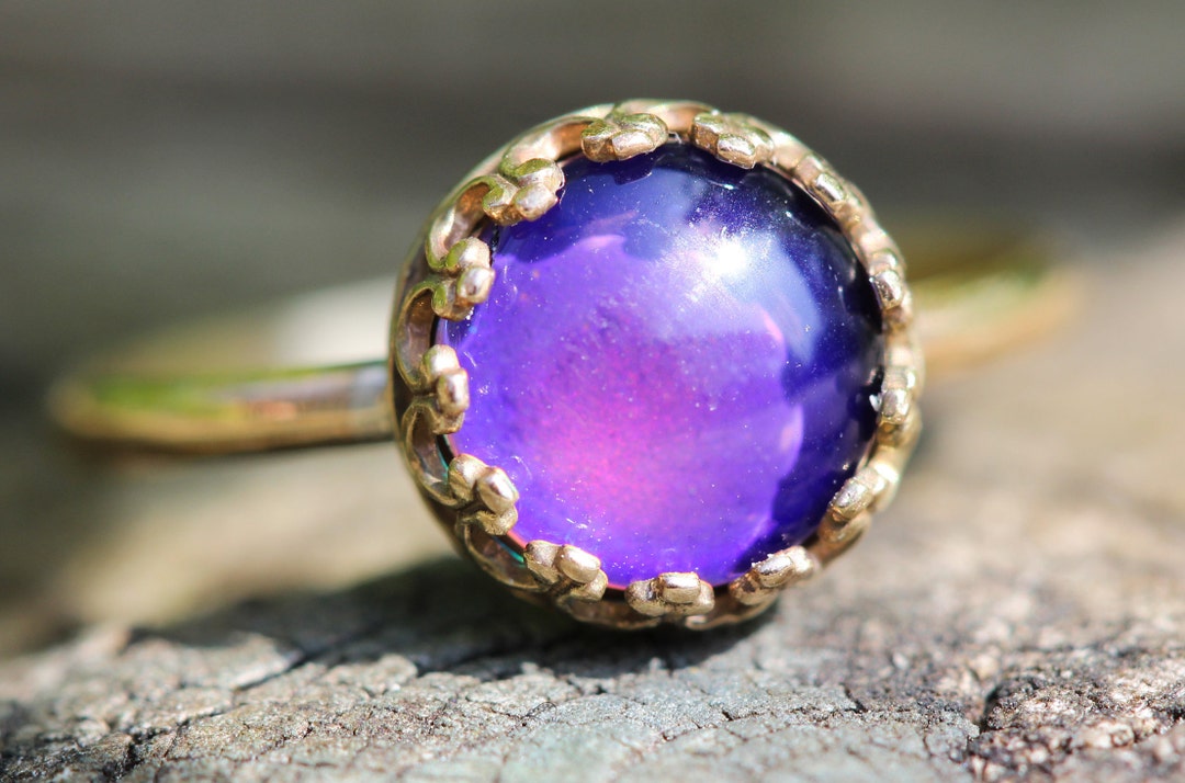 14k Solid Gold Mood Ring 8mm ROUND glass Cab any Size - Etsy